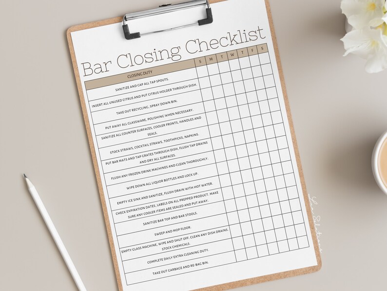 Bar Closing Checklist, Restaurant Bar Cleaning List, Bar Templates ...