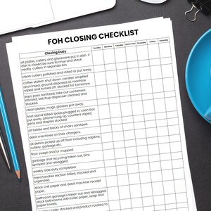 Server Closing Checklist Template, Editable Serving Checklist ...
