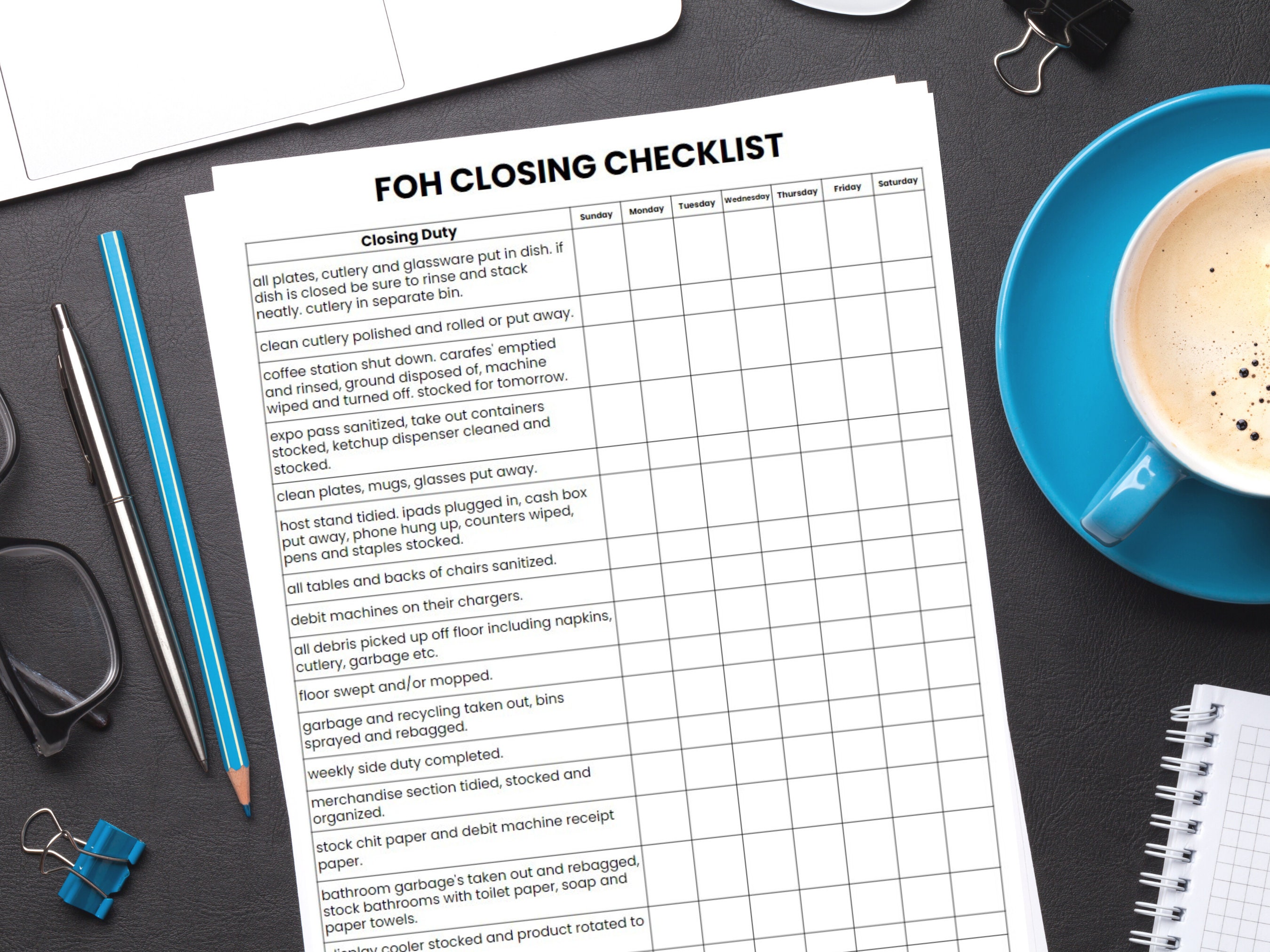 Server Closing Checklist Template, Editable Serving Checklist ...