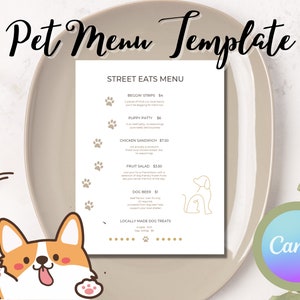 Pet Menu Template, Dog Menu for Restaurants or Events, Canva Dog Menu ...