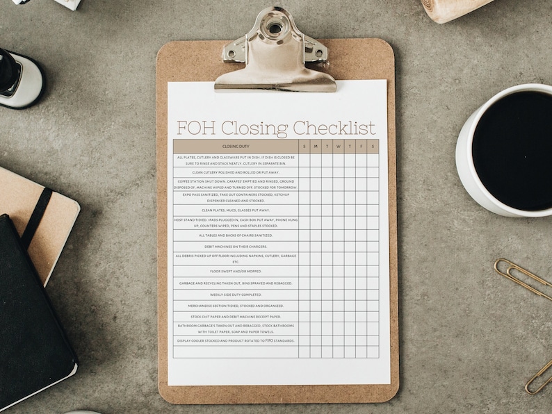 FOH Checklist Template Bundle Restaurant & Bar Serving - Etsy