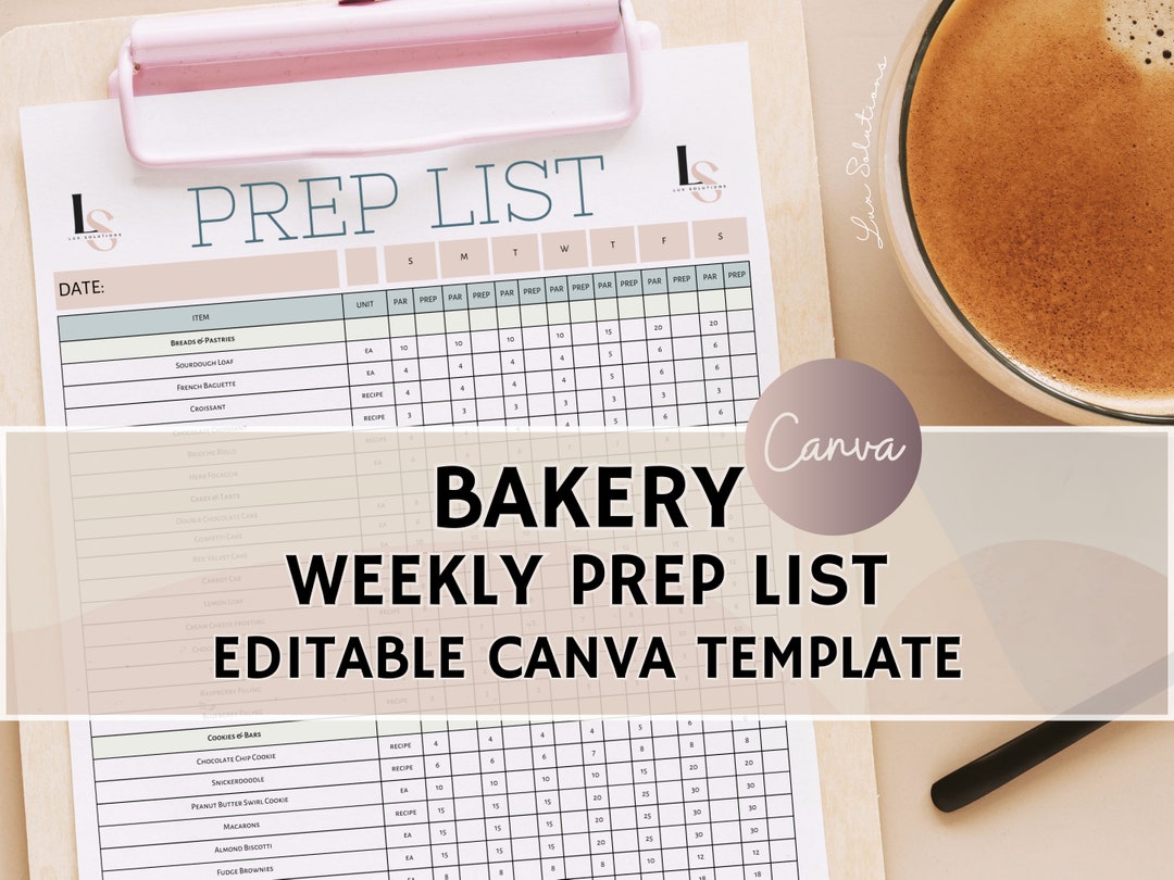 Bakery Prep List, Editable Daily Prep List for Bakeries, Par List for ...