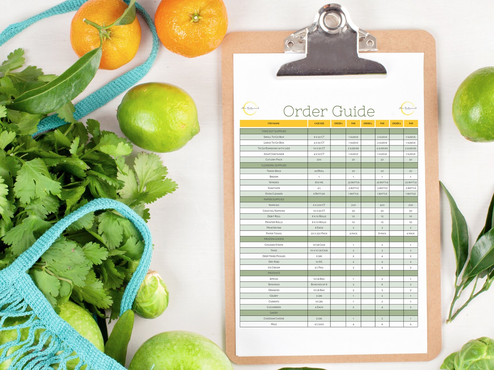 Order Guide for Restaurants and Bars Restaurant Par List - Etsy