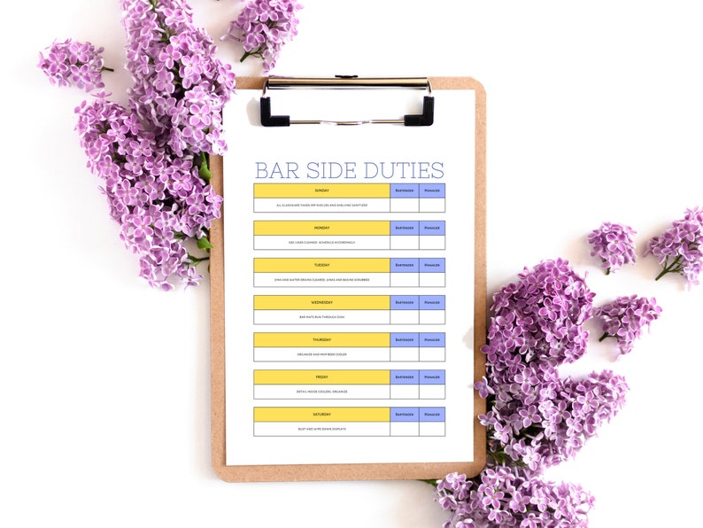 Bar Side Duties Checklist Bartender Checklist Bar Side Work - Etsy