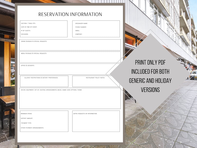 Restaurant Reservation Sheet for Large Groups and Special Holiday Menu ...