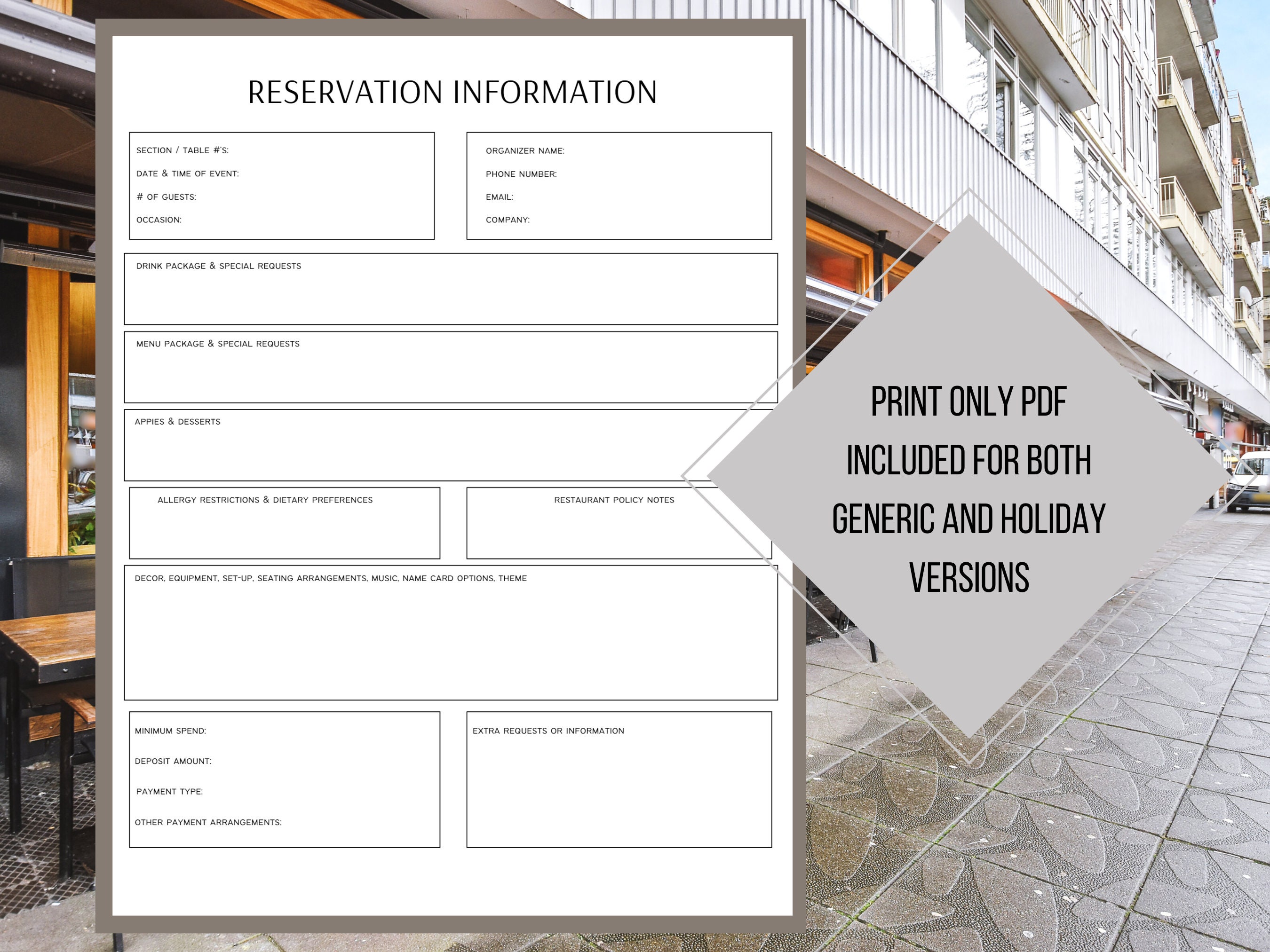 Restaurant Reservation Sheet for Large Groups and Special Holiday Menu ...