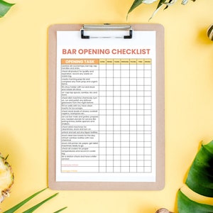 Bartenders Daily Opening Checklist, Editable Template for Bartenders, Bar Opening Task List, Bar ...