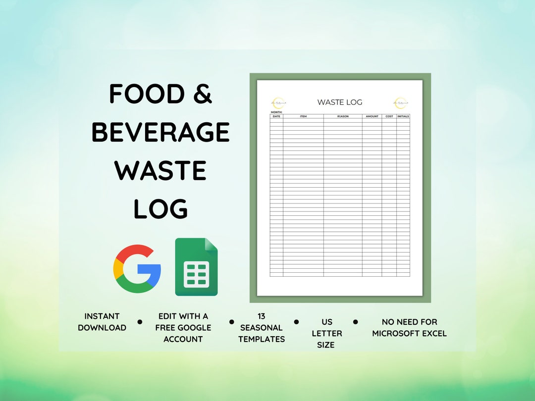 Editable Waste Log for Restaurants & Bars Blank Template 13 - Etsy