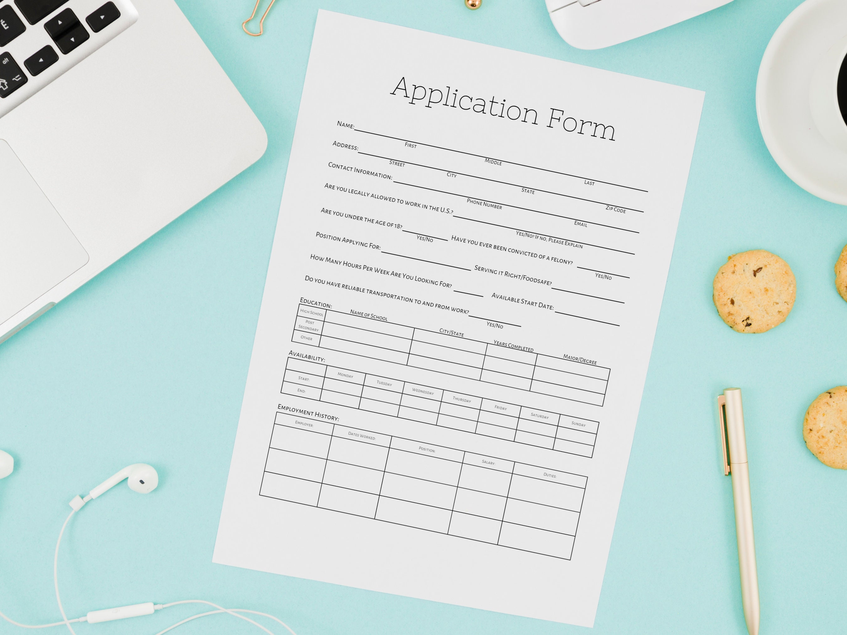 Restaurant Application Form Editable Application Template - Etsy