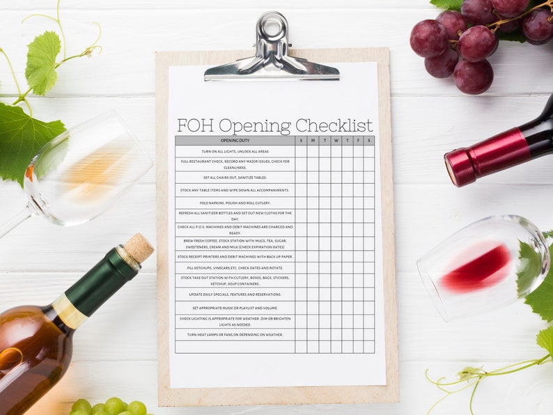 FOH Opening Checklist Server Opening Checklist Editable - Etsy