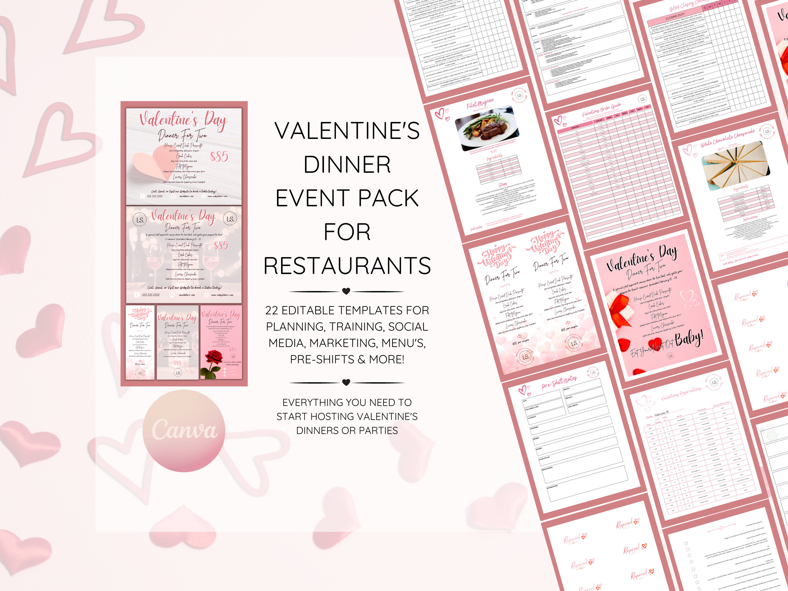 Valentines Day Event Bundle for Restaurants, Templates for Social Media ...