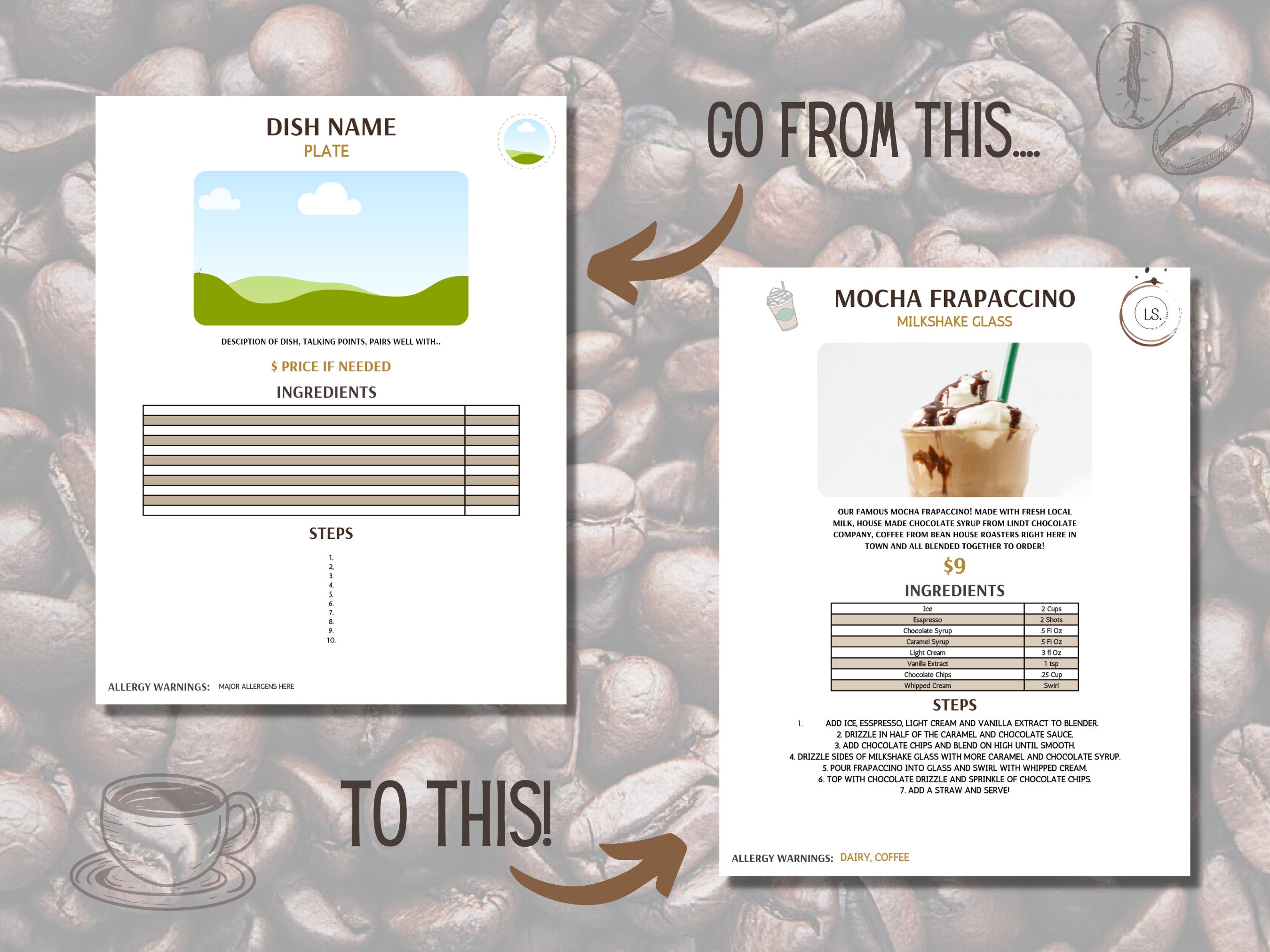 Recipe and Spec Templates for Restaurants, Editable Canva Templates, 13 ...