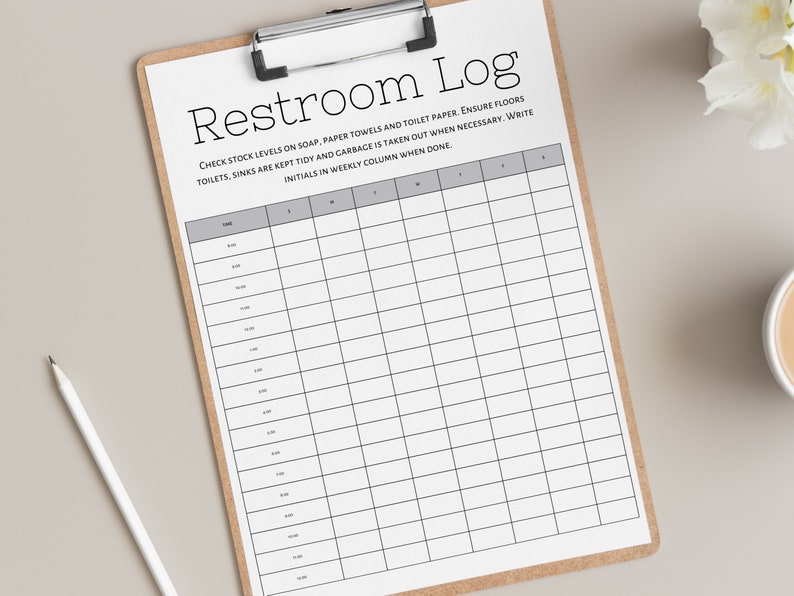 Bathroom Log, Restroom Checklist, Editable Template, Washroom Log ...