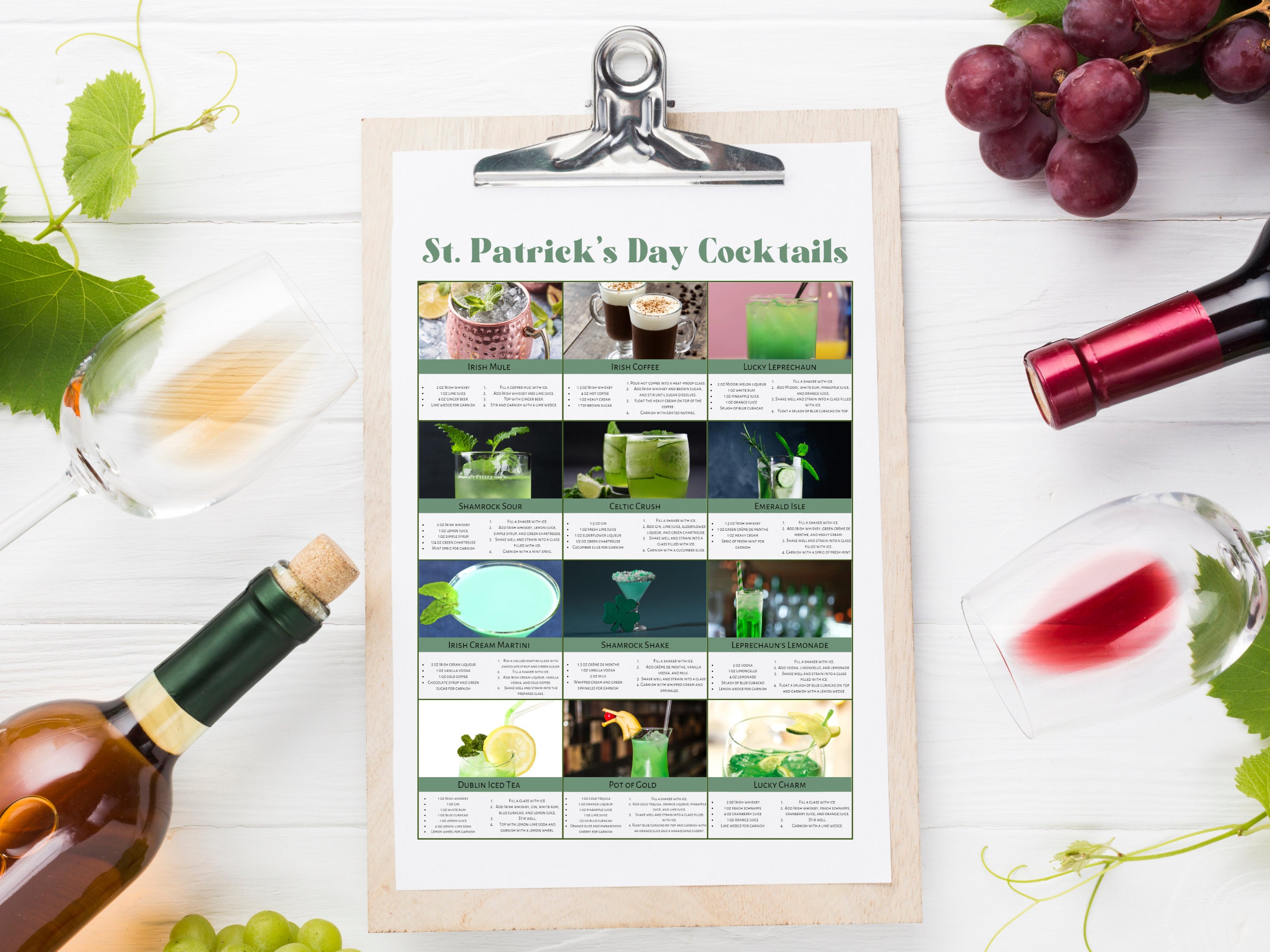 St. Patrick's Day Cocktail Chart, Cocktail Recipes, St. Patrick's Day ...