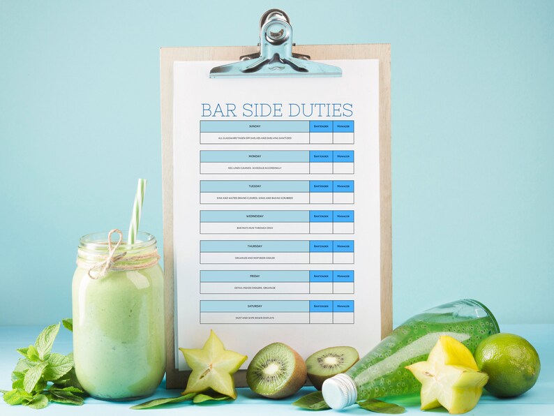 Bar Side Duties Checklist Bartender Checklist Bar Side Work - Etsy