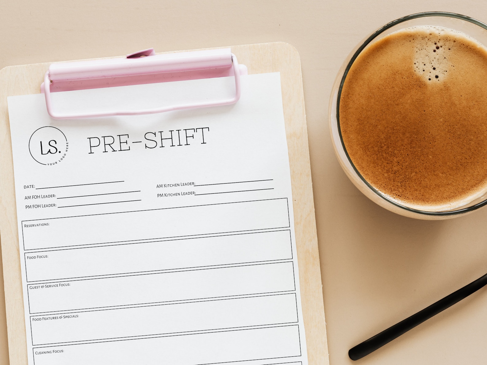 Pre-shift for Restaurants, Editable Pre Shift Template, Restaurant ...