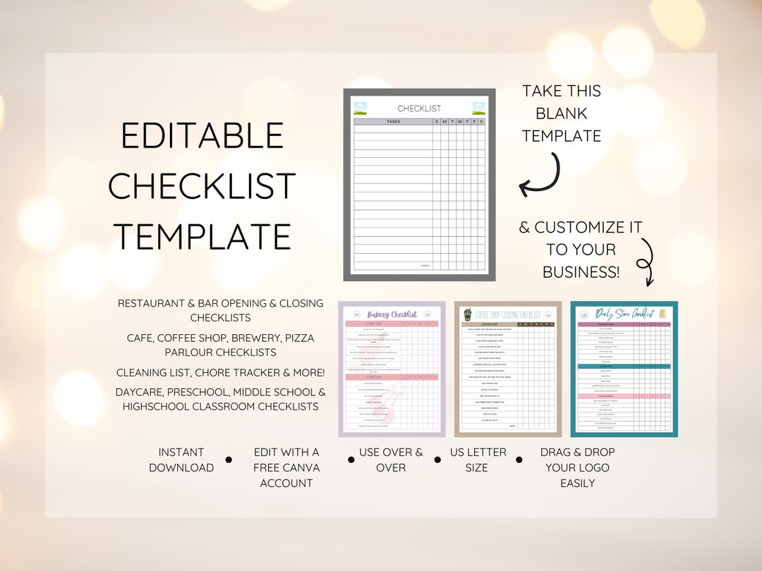Checklist Template, Fully Editable and Customizable Checklist Template ...