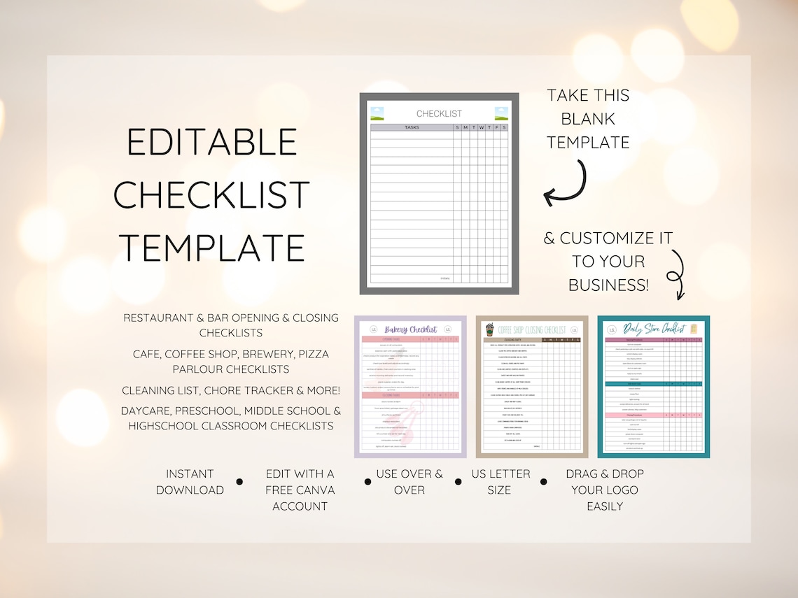 Checklist Template, Fully Editable and Customizable Checklist Template ...
