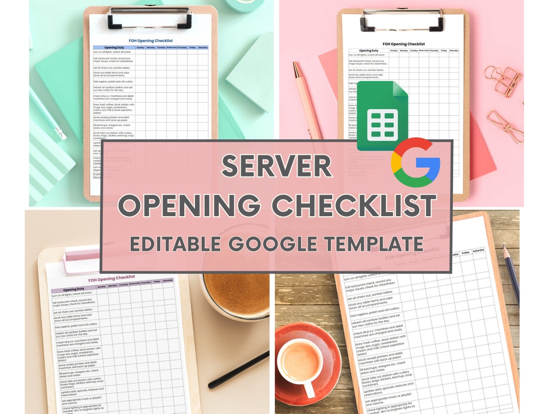 Server Opening Checklist Template, FOH Opening Checklist, Editable ...