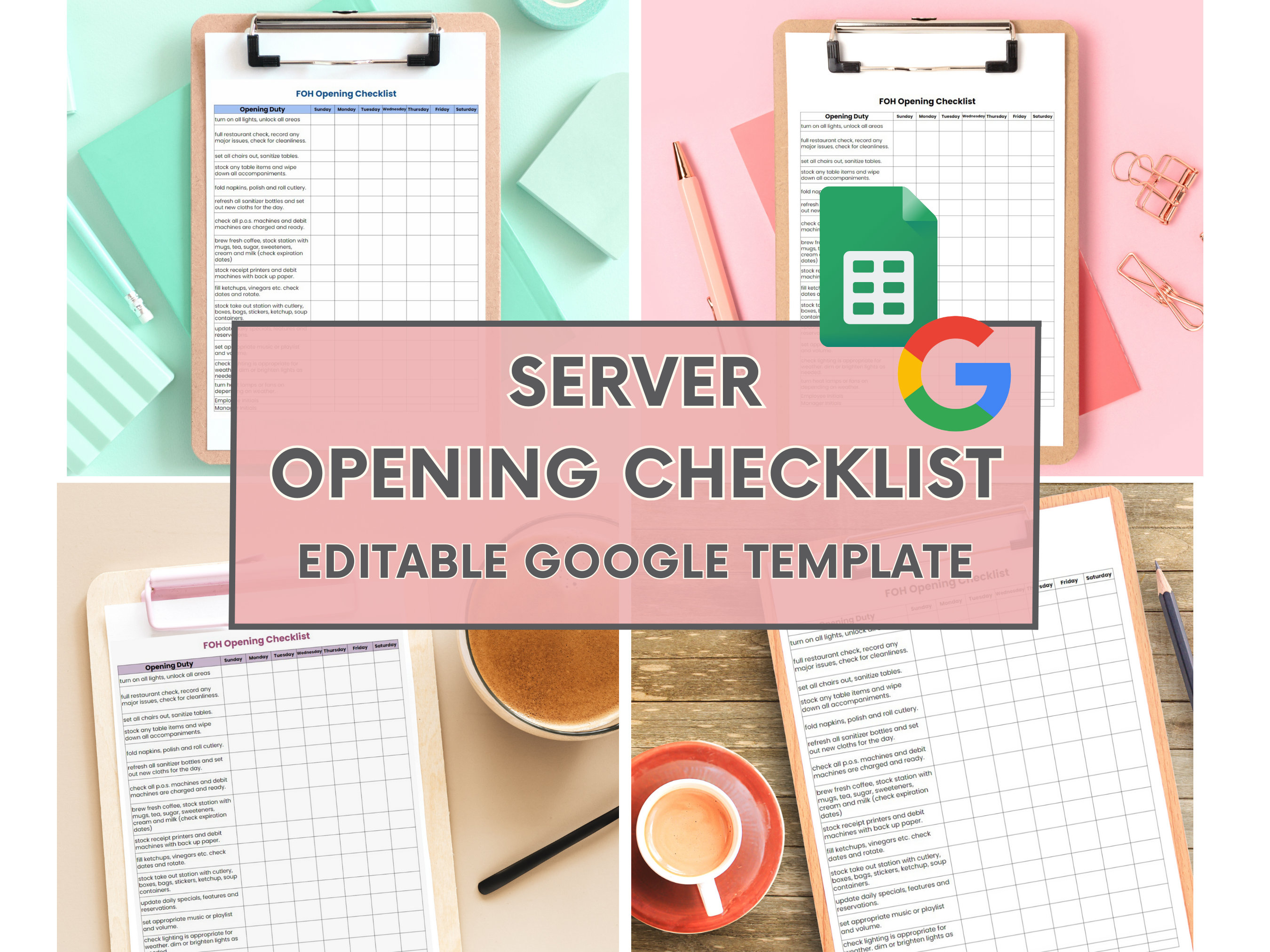 Server Opening Checklist Template, FOH Opening Checklist, Editable ...