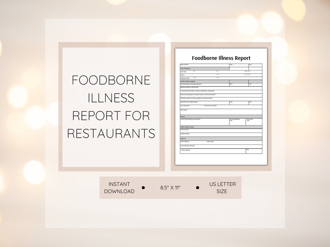 Foodborne Illness Report Restaurant Form Printable Report - Etsy