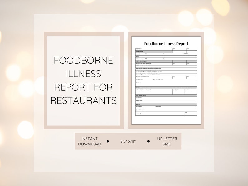 Foodborne Illness Report Restaurant Form Printable Report - Etsy