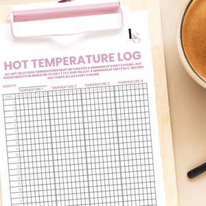 Hot Holding Temperature Log for Food Safety, Temperature Log for ...