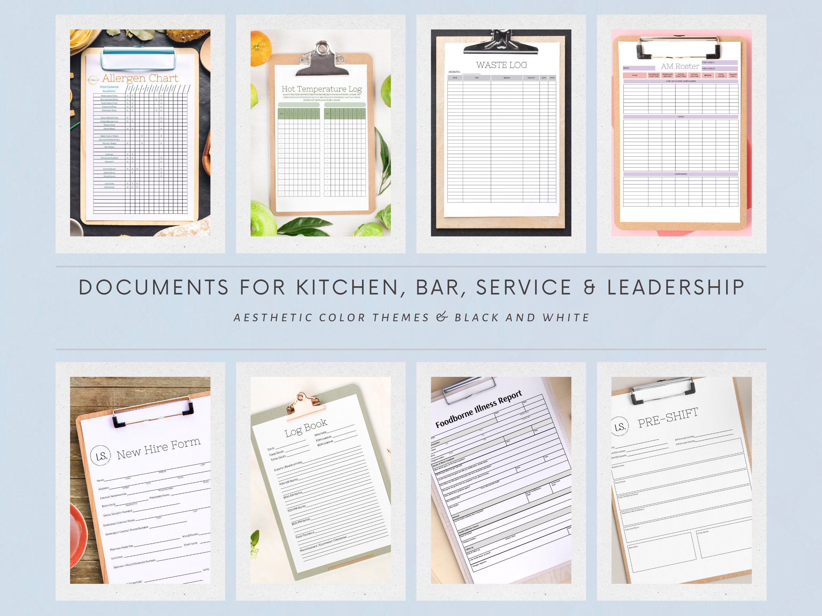 Restaurant Operations Template Bundle, Food Safety Record Sheets, Prep List, Order Guide ...