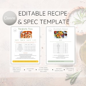 Editable Spec Sheet and Recipe Template, Blank Recipe Template, Instant ...