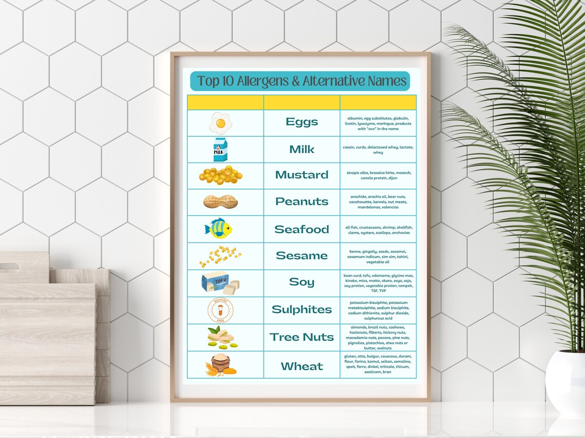 Top 10 Allergies Poster, Food Safety Poster, Restaurant Wall Art ...