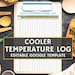 Cooler Temperature Log, Temperature Safety Record, Cooler Temperature ...
