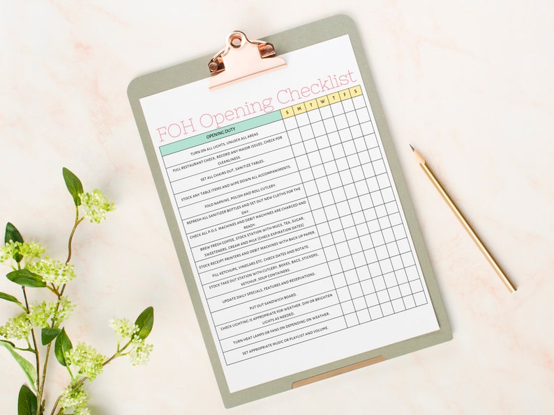 FOH Opening Checklist Server Opening Checklist Editable - Etsy