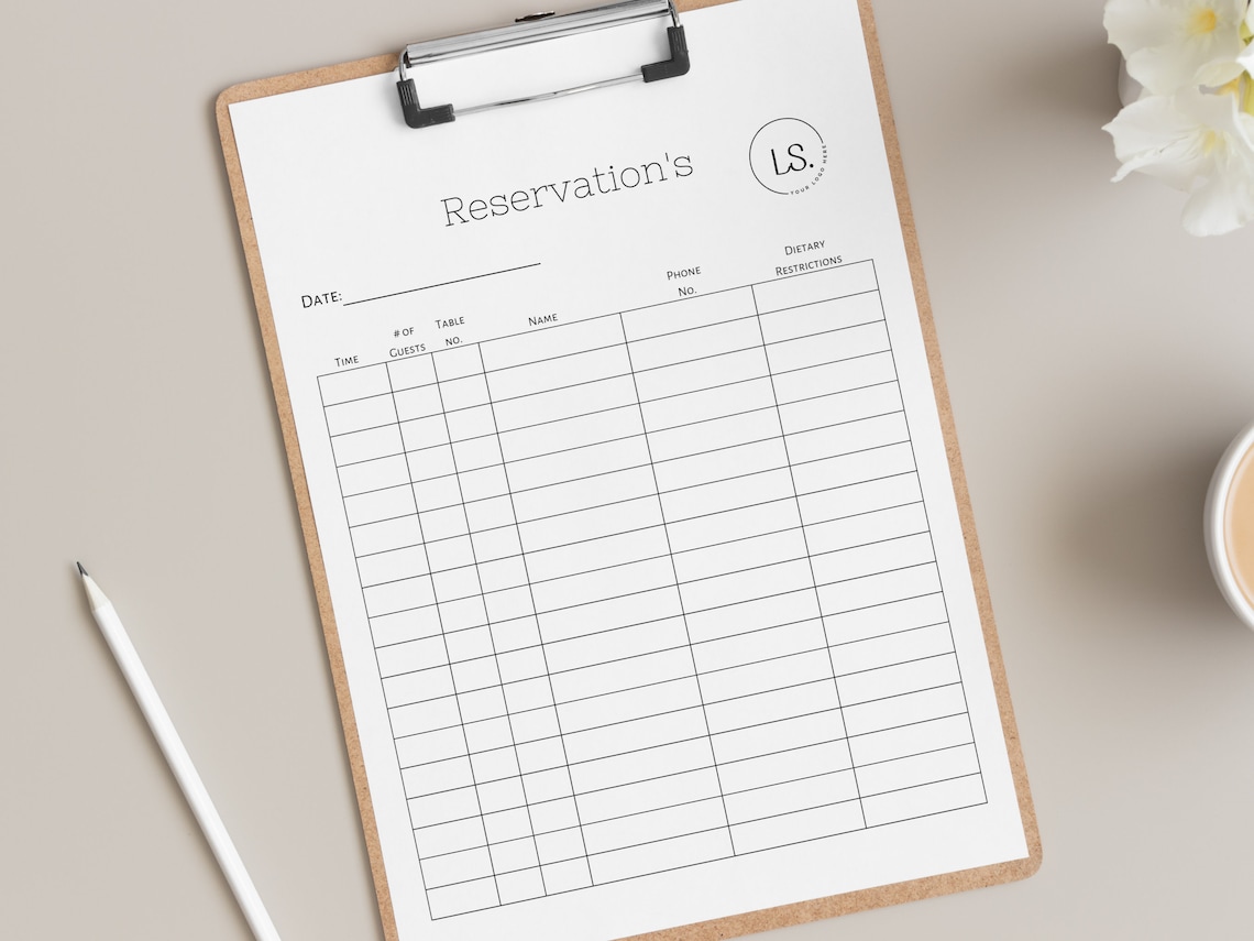 Restaurant Reservation Sheet, Editable Reservation Template ...