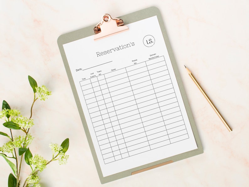 Restaurant Reservation Sheet, Editable Reservation Template ...