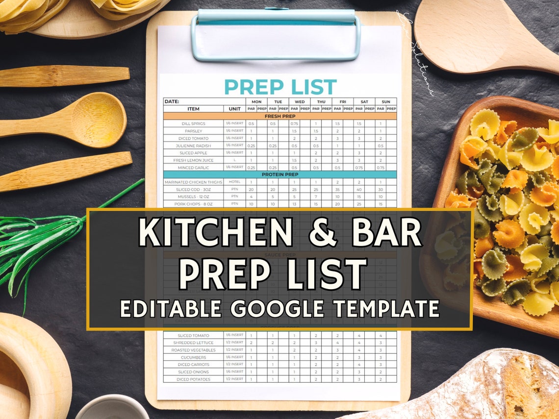 Prep & Par List Template, Food Prep List, Prep List Template, Edit Free ...
