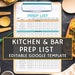Prep & Par List Template, Food Prep List, Prep List Template, Edit Free ...