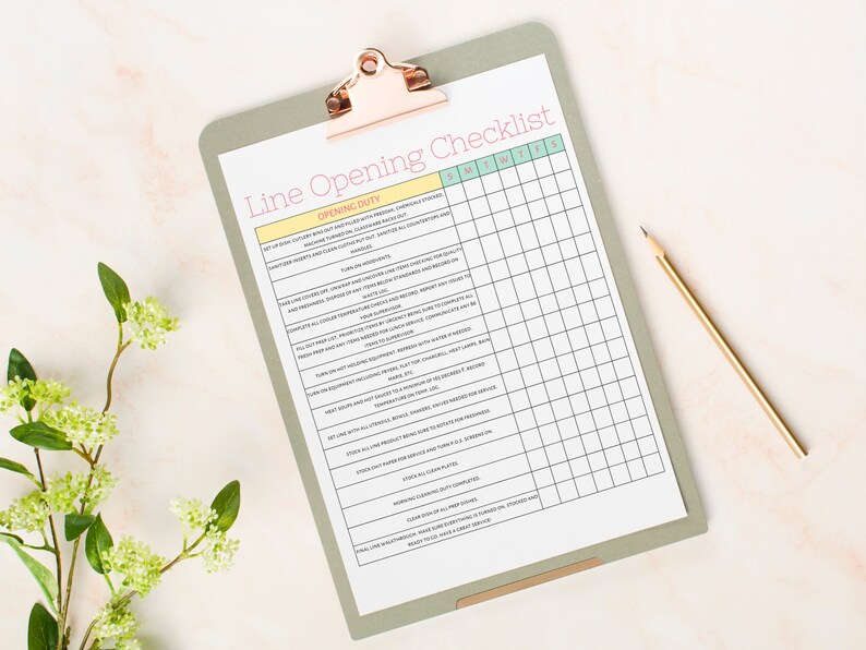 BOH Opening Checklist, Professional Kitchen Editable Opening Checklist ...