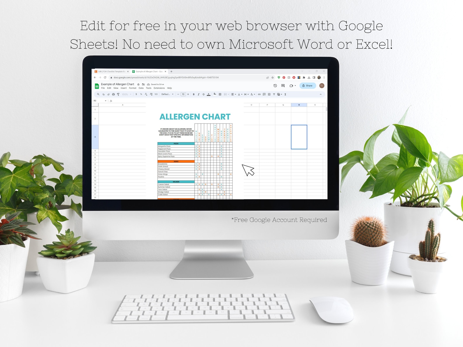 Allergen Chart for Food Service, Allergen Matrix, Editable Google ...