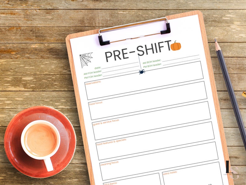 Pre-shift for Restaurants, Editable Pre Shift Template, Restaurant ...