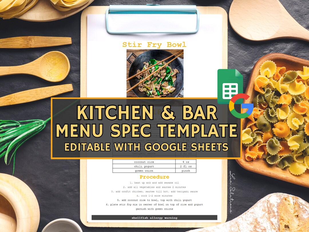 Menu Spec Sheets for Restaurants & Bars Recipe and Menu - Etsy