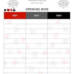 Bridge Rules Template, Bridge Scorecard Template, Board Game Rules ...