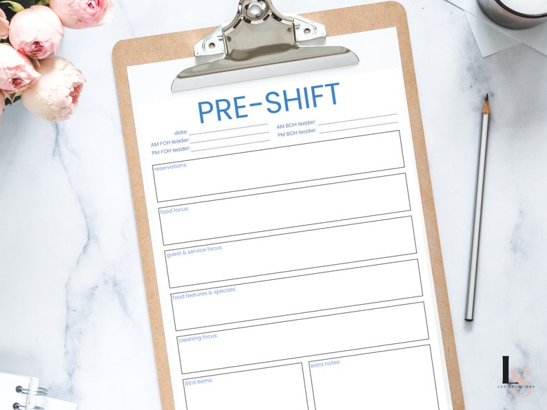 Pre-shift for Restaurants, Editable Pre Shift Template, Restaurant ...