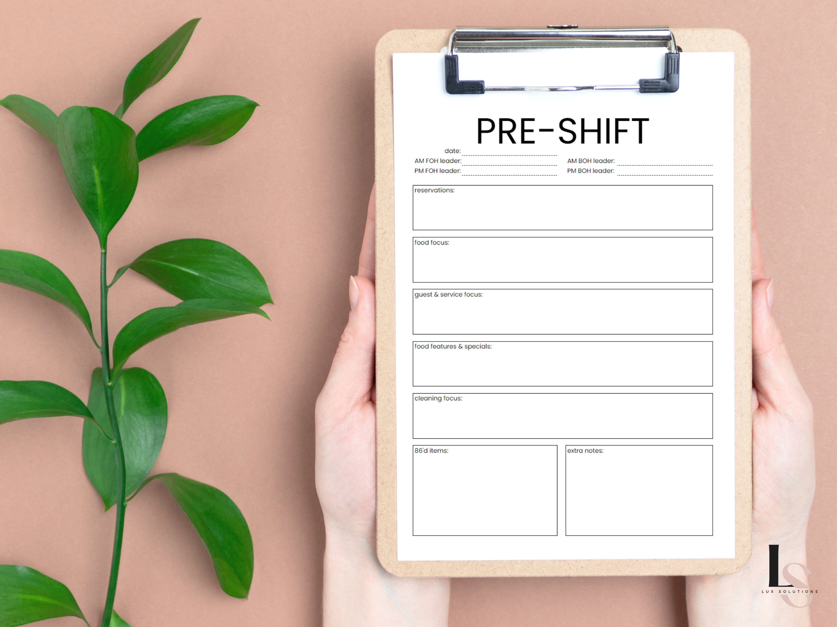 Pre-shift for Restaurants, Editable Pre Shift Template, Restaurant ...