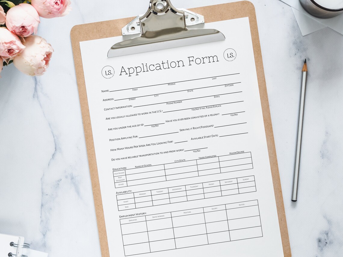 Restaurant Application Form, Editable Application Template, Application ...