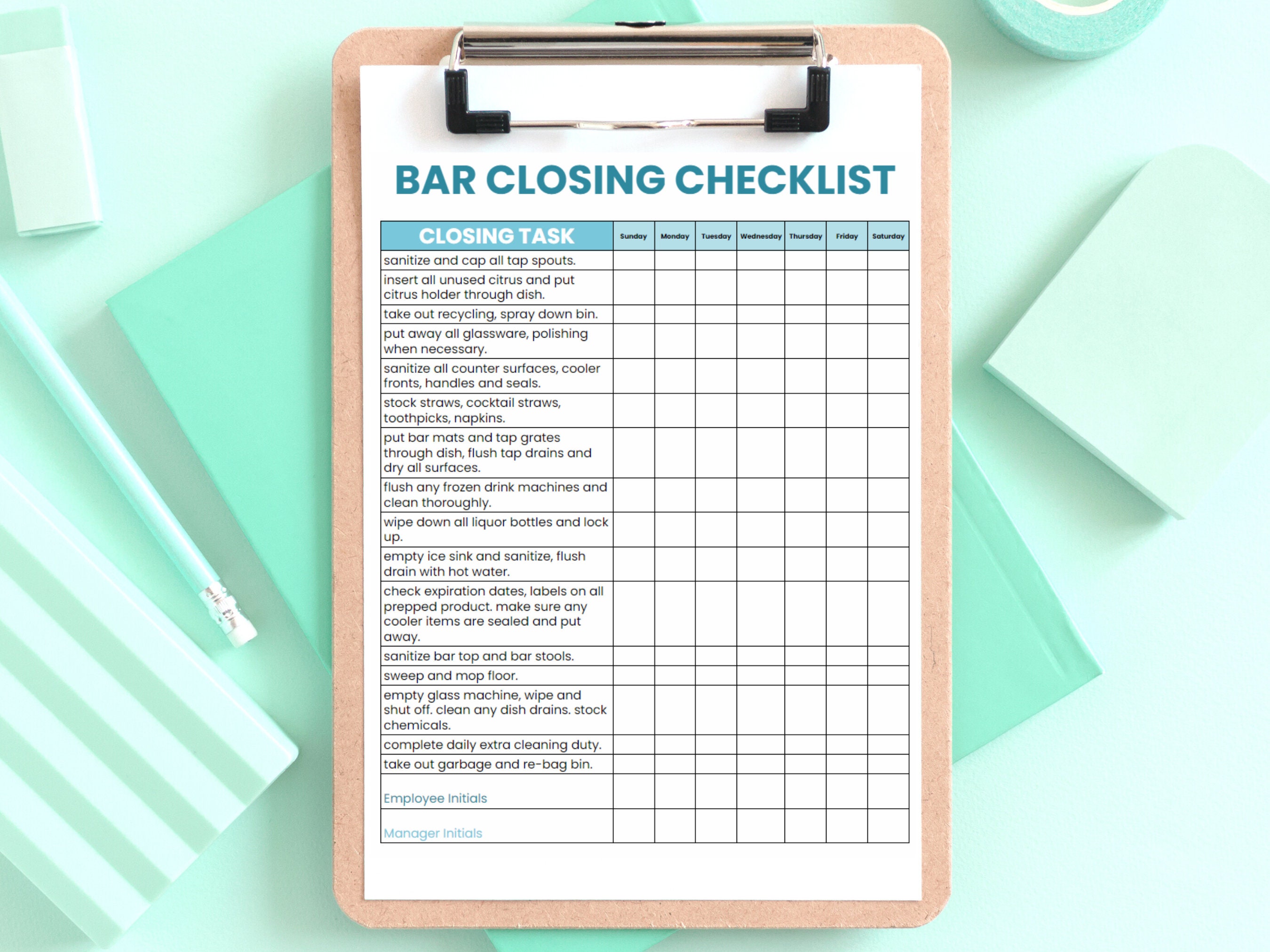 Bartenders Nightly Closing Checklist, Night Routine for Bartenders, Bar ...
