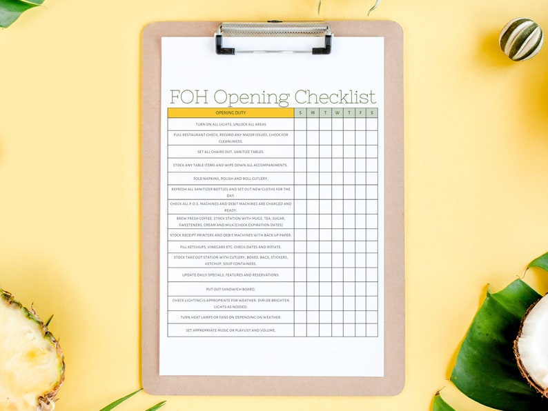 FOH Opening Checklist Server Opening Checklist Editable - Etsy