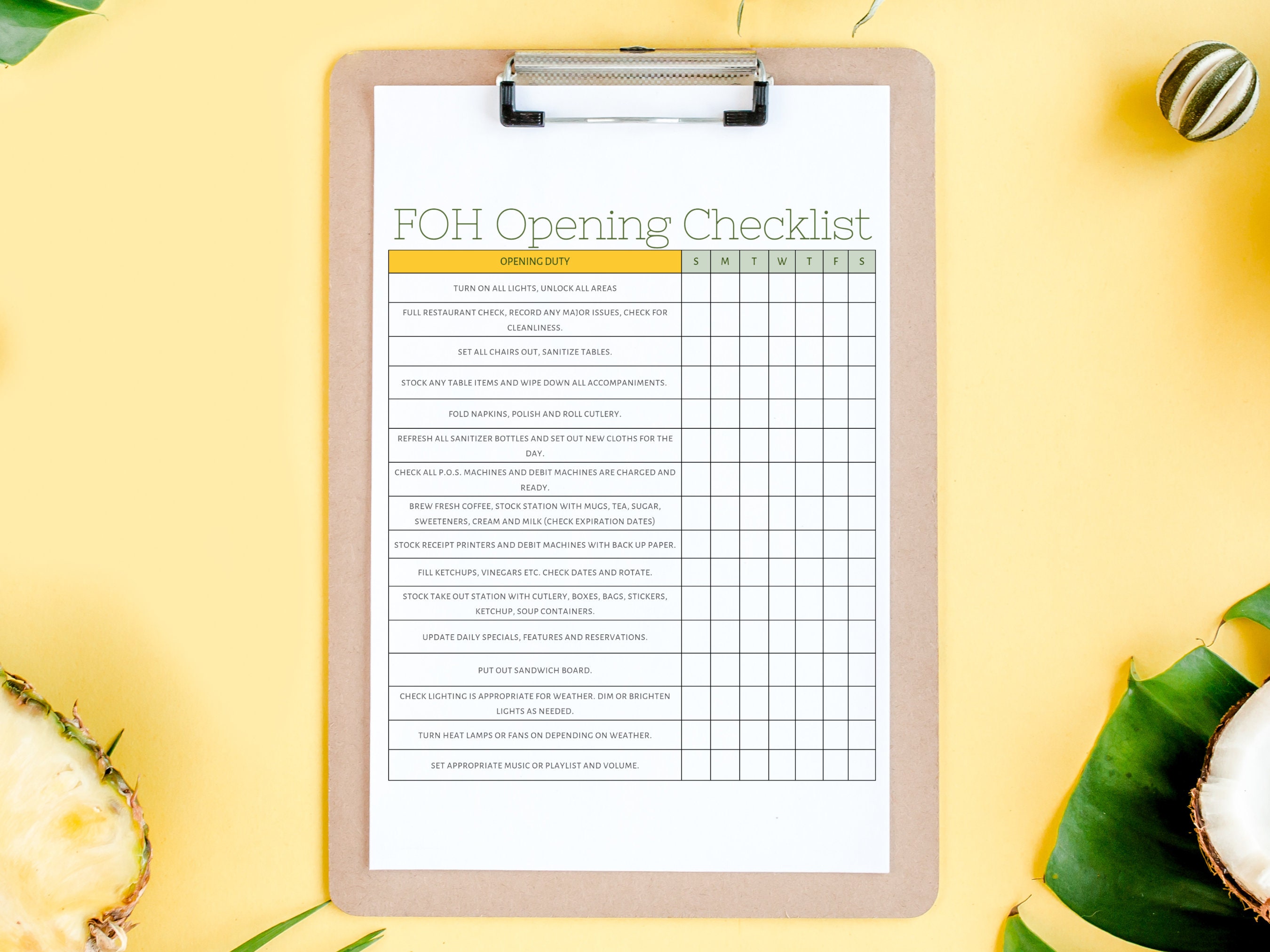 FOH Opening Checklist Server Opening Checklist Editable - Etsy