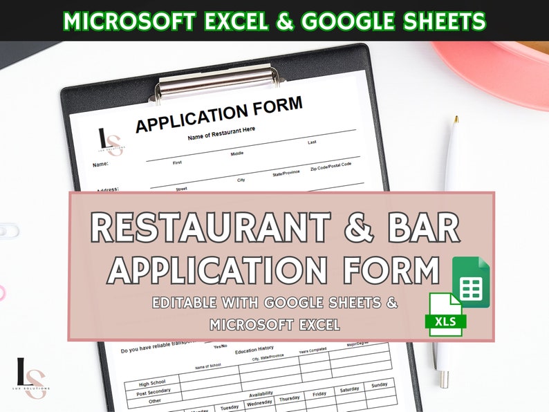 Restaurant Application Form, Editable Application Template, Microsoft ...