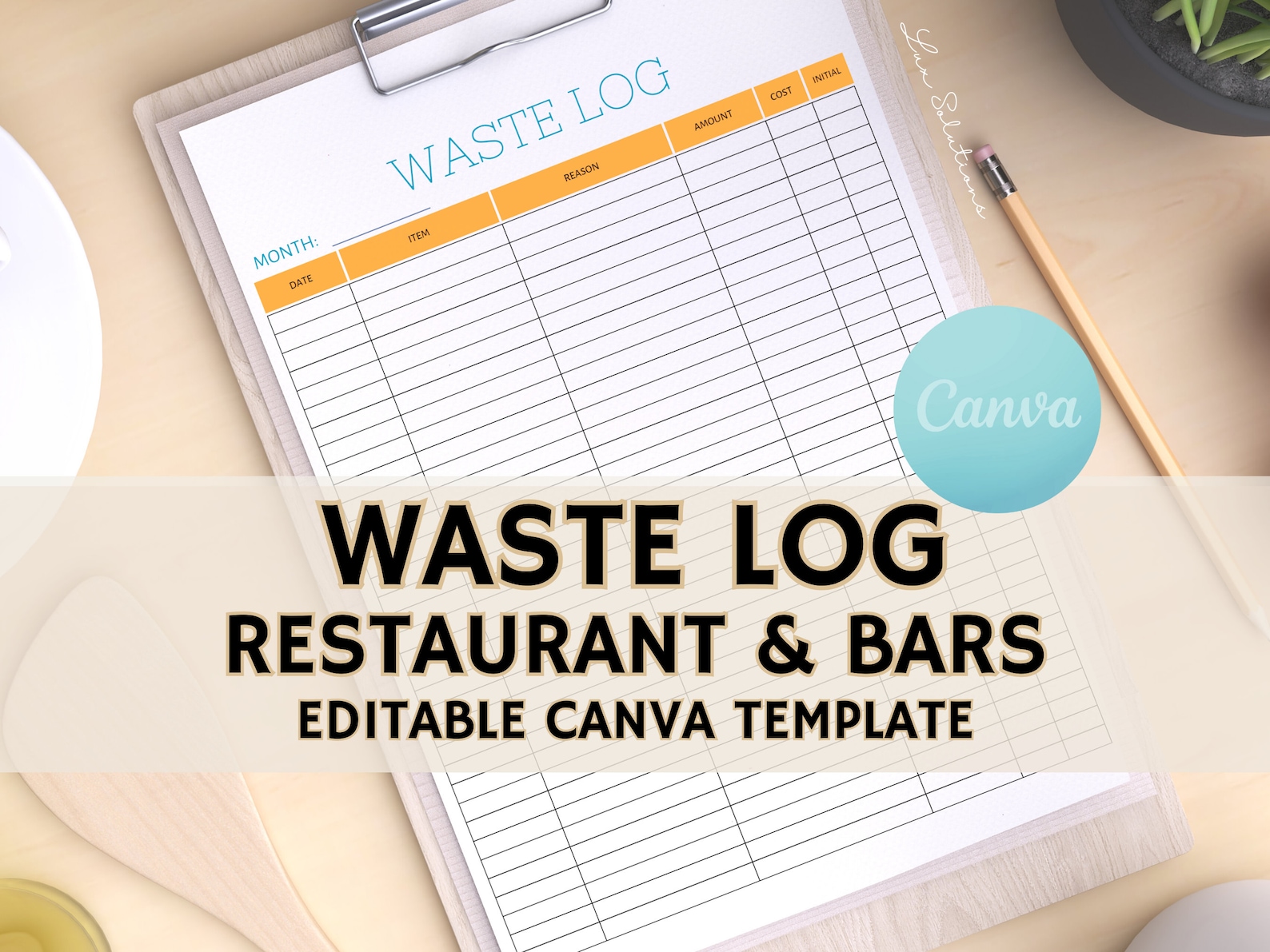 Food Waste Log, Bar Waste Log, Editable Restaurant Template, 4 Print ...