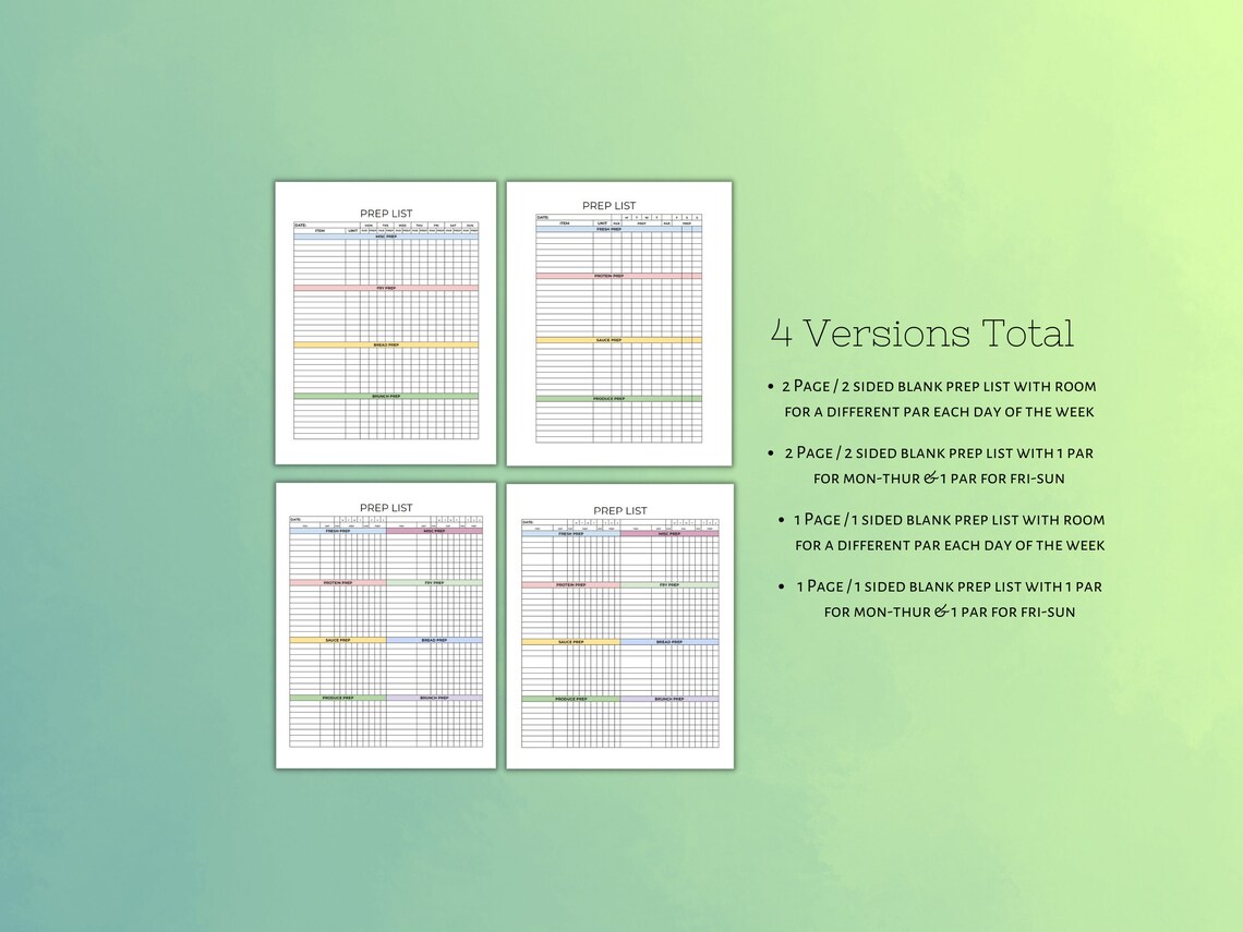 Prep & Par List Template, Food Prep List, Prep List Template, Editable ...